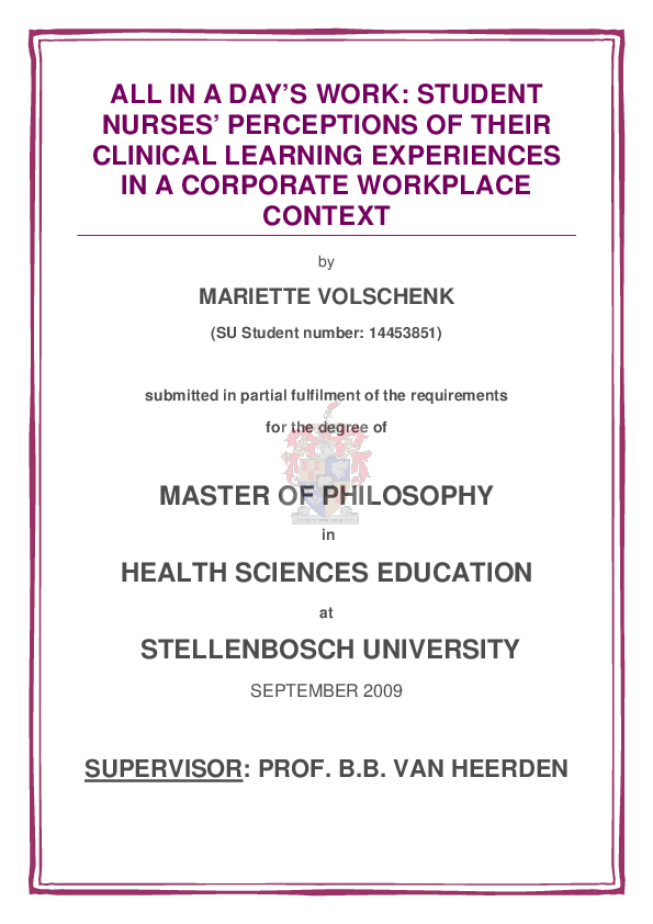 (PDF) All in a day's work : student nurses' perceptions of their ...