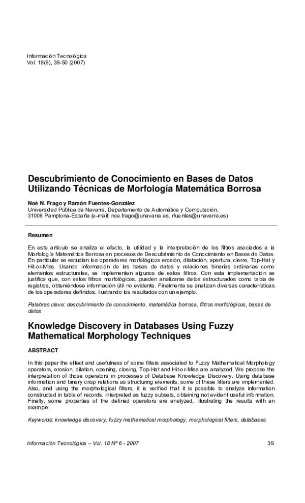 (PDF) Descubrimiento de Conocimiento en Bases de Datos Utilizando Técnicas de Morfología ...