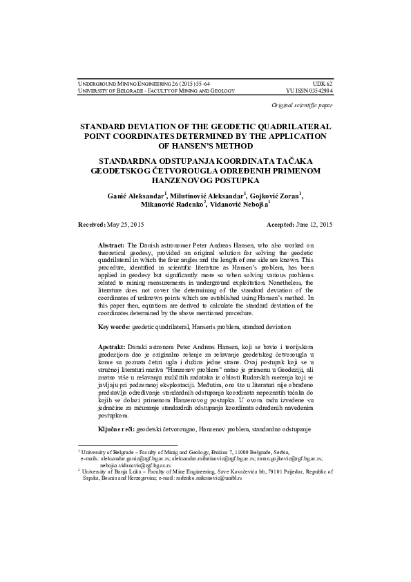 (PDF) Standard deviation of the geodetic quadrilateral point ...