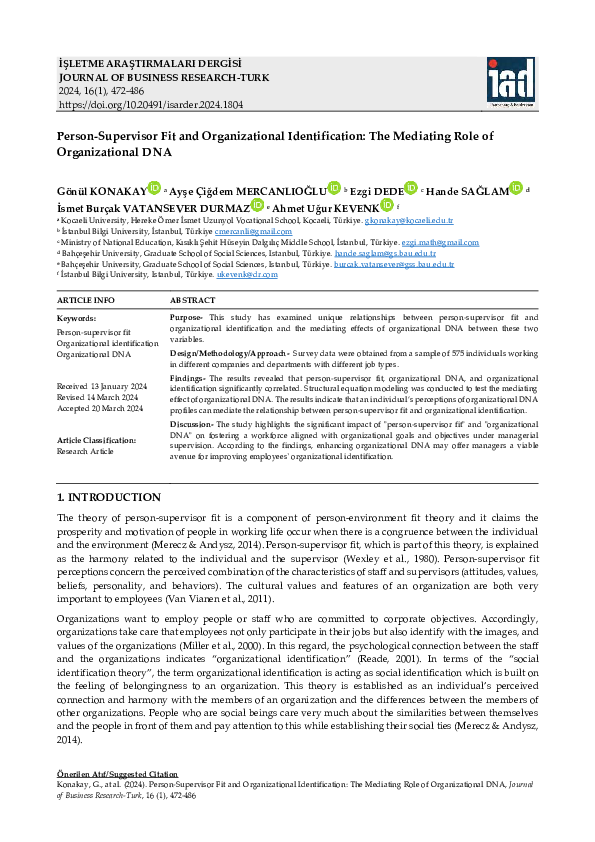(PDF) Person-Supervisor Fit and Organizational Identification: The Mediating Role of ...