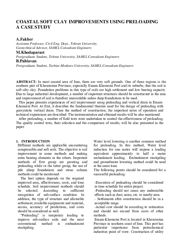 (PDF) Coastal Soft Clay Improvements Using Preloading a Case Study