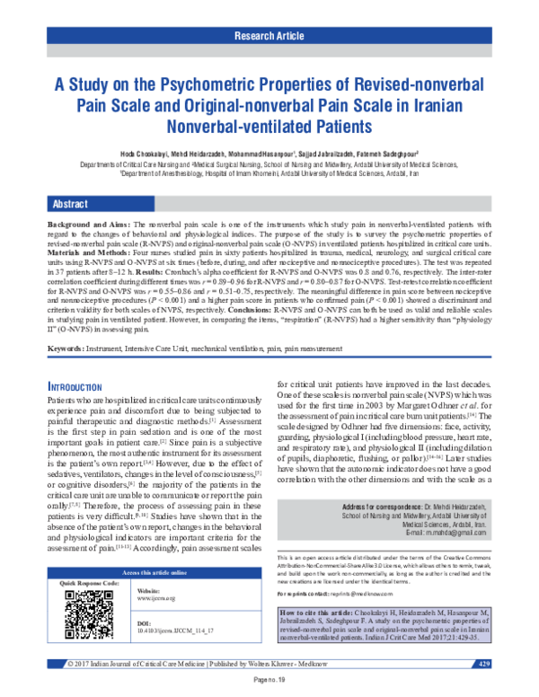 (PDF) A Study on The Psychometric Properties of Revised-Nonverbal Pain ...