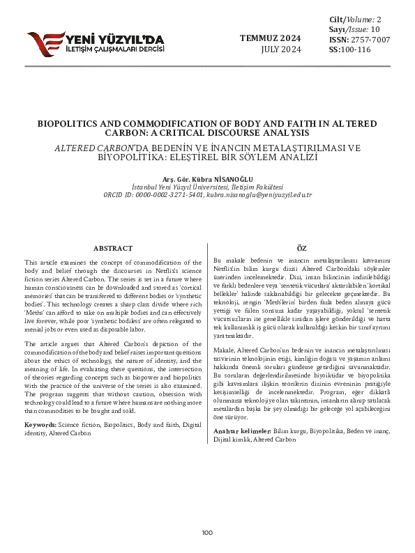(PDF) BIOPOLITICS AND COMMODIFICATION OF BODY AND FAITH IN ALTERED CARBON: A CRITICAL DISCOURSE ...