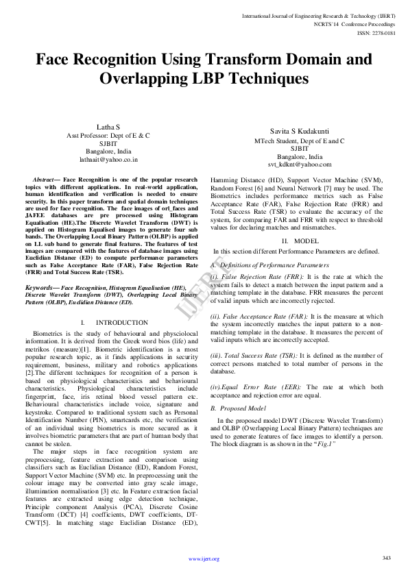 (PDF) Face Recognition Using Transform Domain and Overlapping LBP Techniques