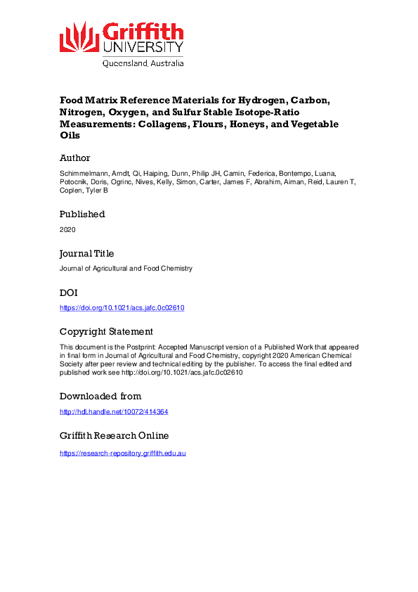 (PDF) Food Matrix Reference Materials for Hydrogen, Carbon, Nitrogen ...
