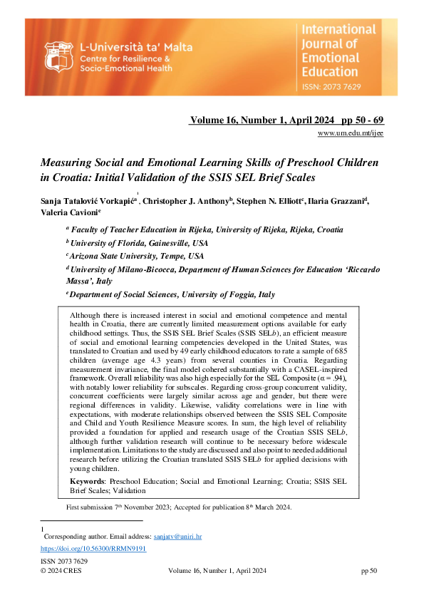 (PDF) Measuring social and emotional learning skills of preschool ...