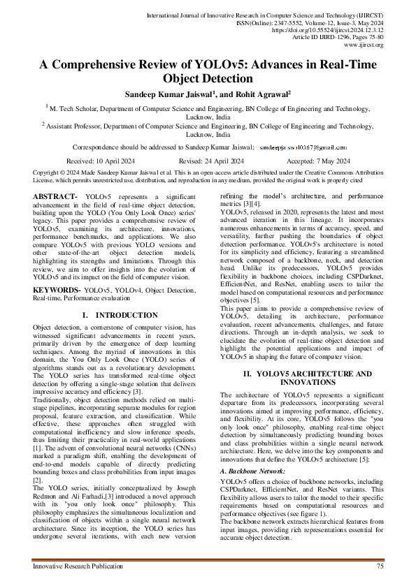 (PDF) A Comprehensive Review of YOLOv5: Advances in Real-Time Object Detection