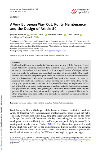 (PDF) A Very European Way Out: Polity Maintenance and the Design of ...