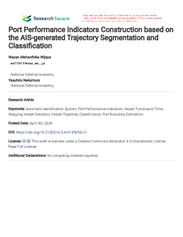 (PDF) Port Performance Indicators Construction based on the AIS-generated Trajectory ...