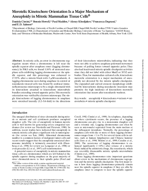 (PDF) Merotelic Kinetochore Orientation Is a Major Mechanism of ...