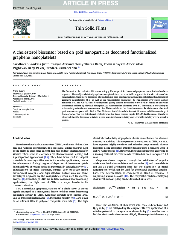 (PDF) A cholesterol biosensor based on gold nanoparticles decorated ...