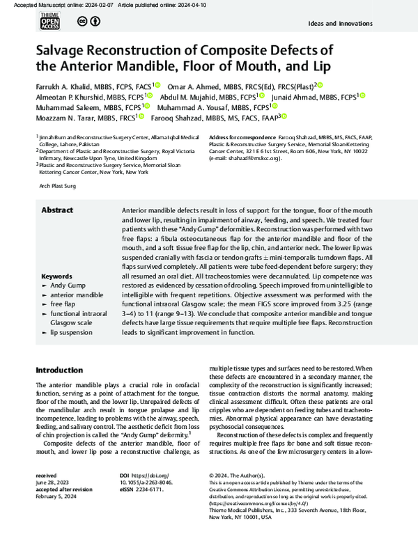 (PDF) Salvage reconstruction of composite defects of the anterior ...