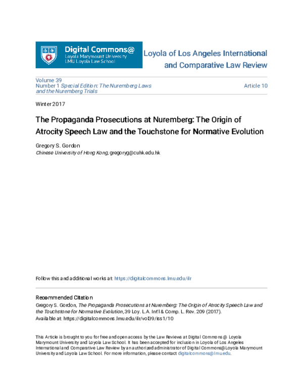 (PDF) The Propaganda Prosecutions at Nuremberg: The Origin of Atrocity ...