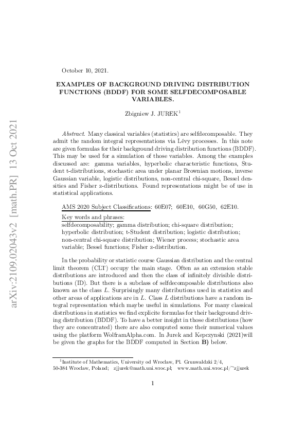(PDF) Examples of background driving distribution functions (BDDF) for ...