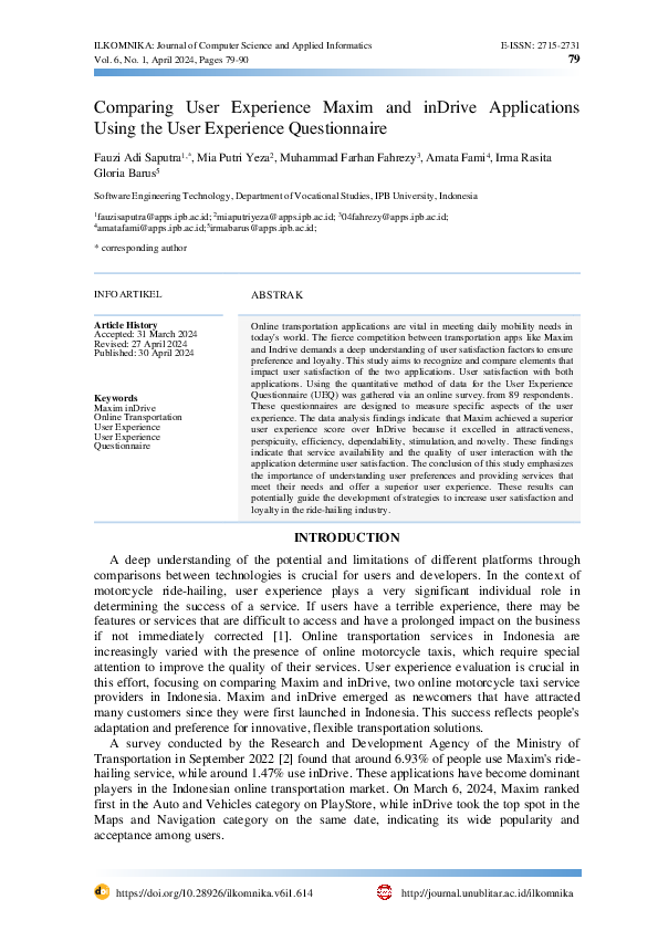 (PDF) Comparing User Experience Maxim and inDrive Applications Using ...