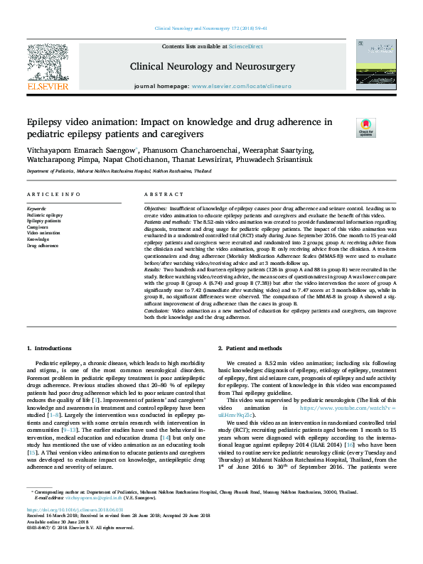 (PDF) Epilepsy video animation: Impact on knowledge and drug adherence ...