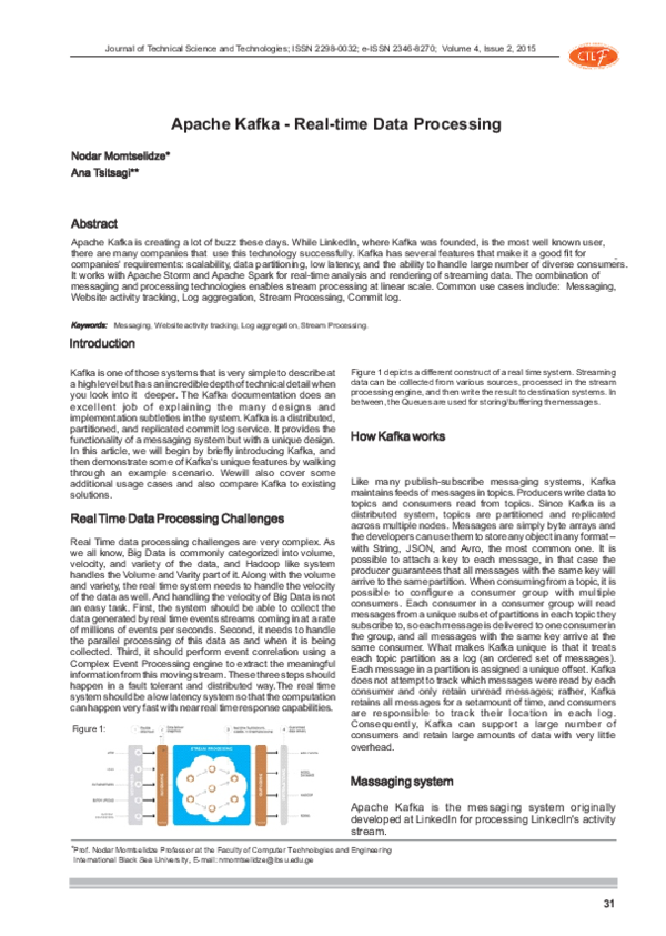 (PDF) Apache Kafka - Real-time Data Processing
