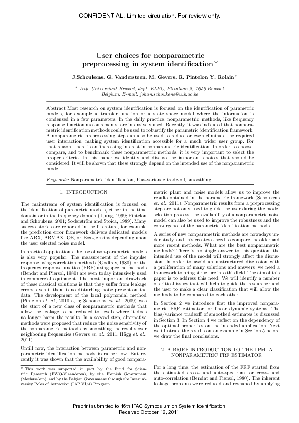 (PDF) User choices for nonparametric preprocessing in system identification