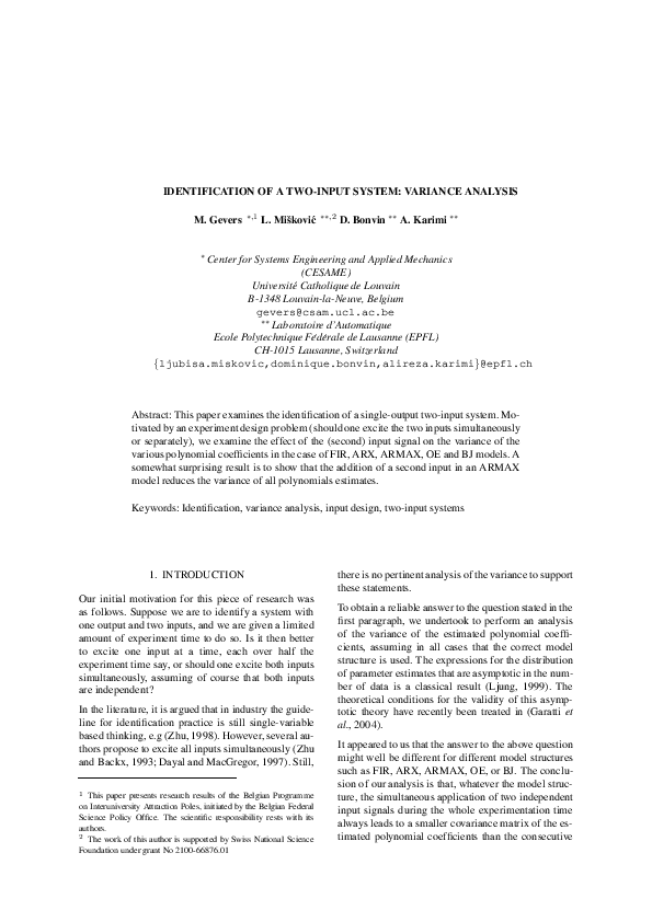 (PDF) Identification of a two-input system: variance analysis