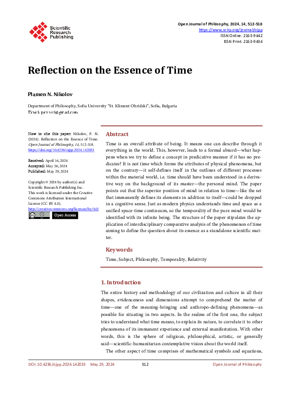 (PDF) Reflection on the Essence of Time