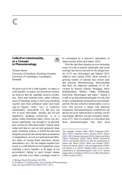(PDF) Collective Intentionality as a Concept in Phenomenology