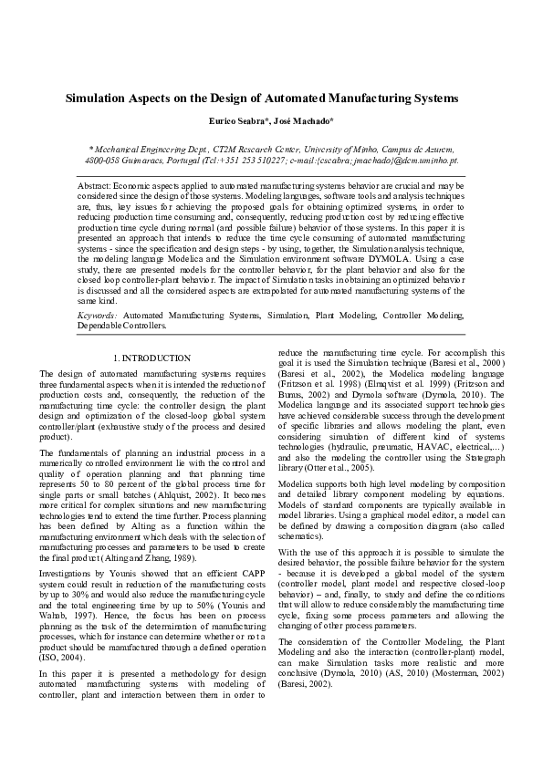 (PDF) Simulation Aspects on the Design of Automated Manufacturing Systems