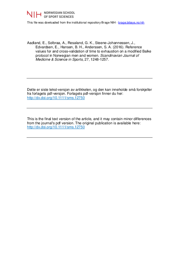 (PDF) Reference values for and cross-validation of time to exhaustion ...