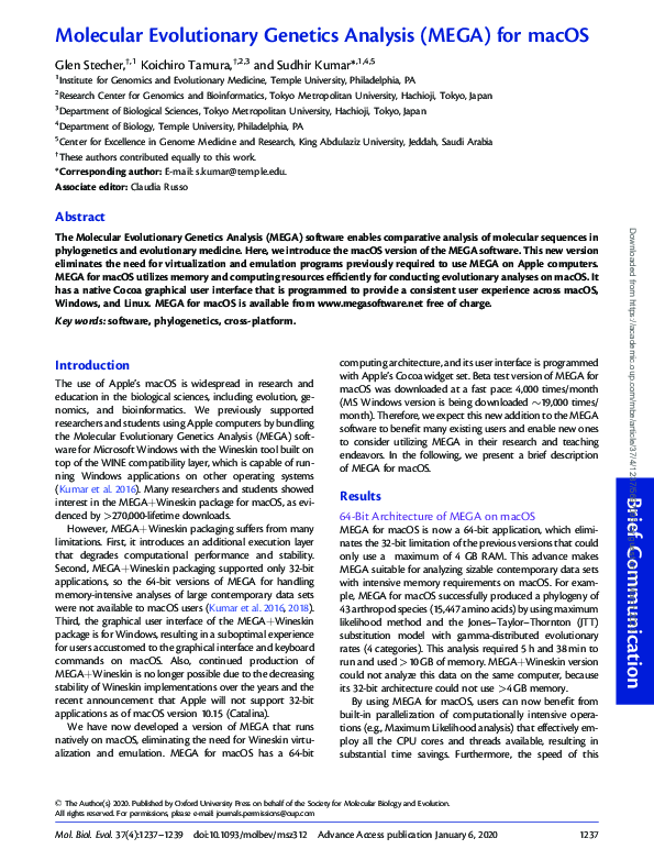 (PDF) Molecular Evolutionary Genetics Analysis (MEGA) for macOS