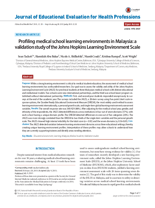 (PDF) Profiling medical school learning environments in Malaysia: a ...