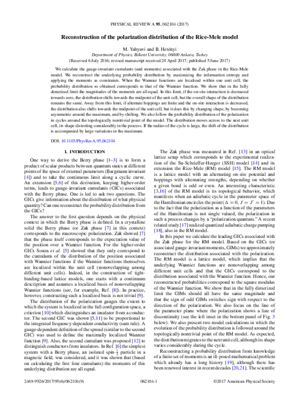 (PDF) Reconstruction of the polarization distribution of the Rice-Mele ...