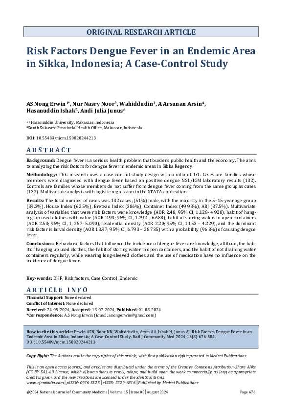 (PDF) Risk Factors Dengue Fever in an Endemic Area in Sikka, Indonesia ...