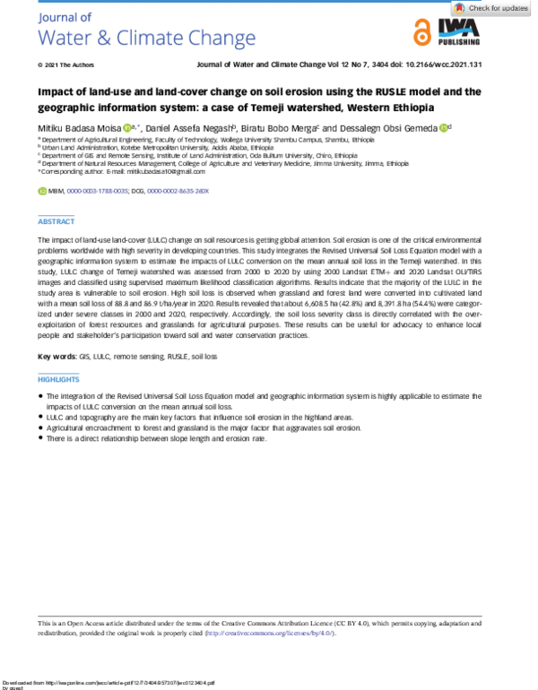 (PDF) Impact of land-use and land-cover change on soil erosion using ...