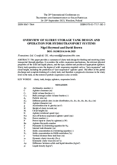 (PDF) Overview of Slurry Storage Tank Design and Operation for ...