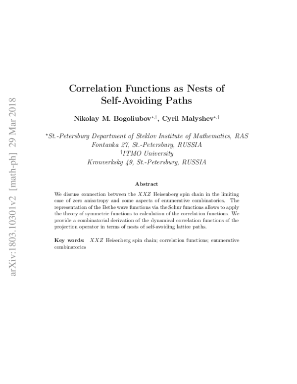 (PDF) Correlation Functions as Nests of Self-Avoiding Paths