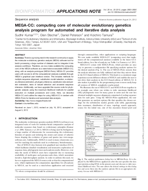 (PDF) MEGA-CC: computing core of molecular evolutionary genetics ...