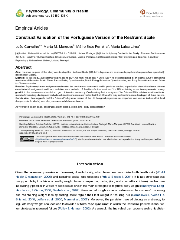 (PDF) Construct validation of the Portuguese version of the Restraint Scale