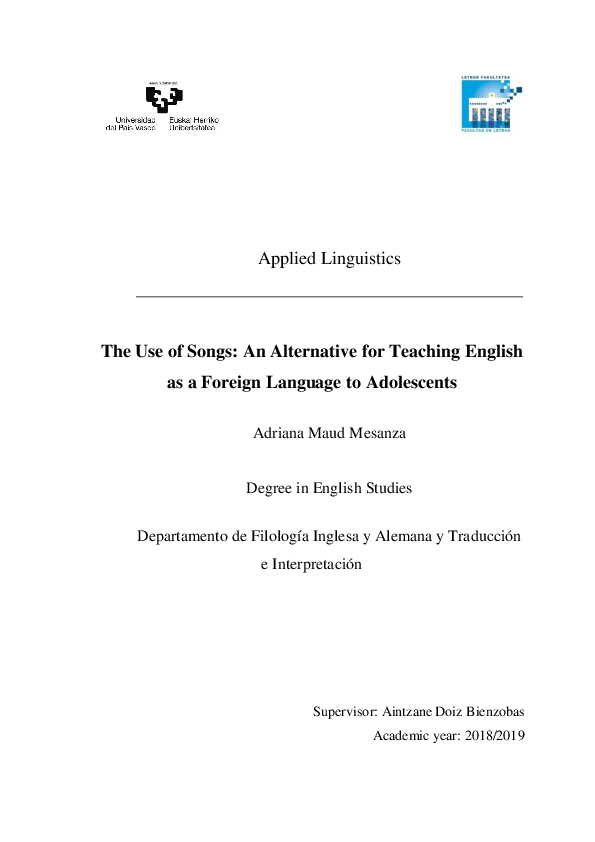 (PDF) The Use of Songs: An Alternative for Teaching English as a ...