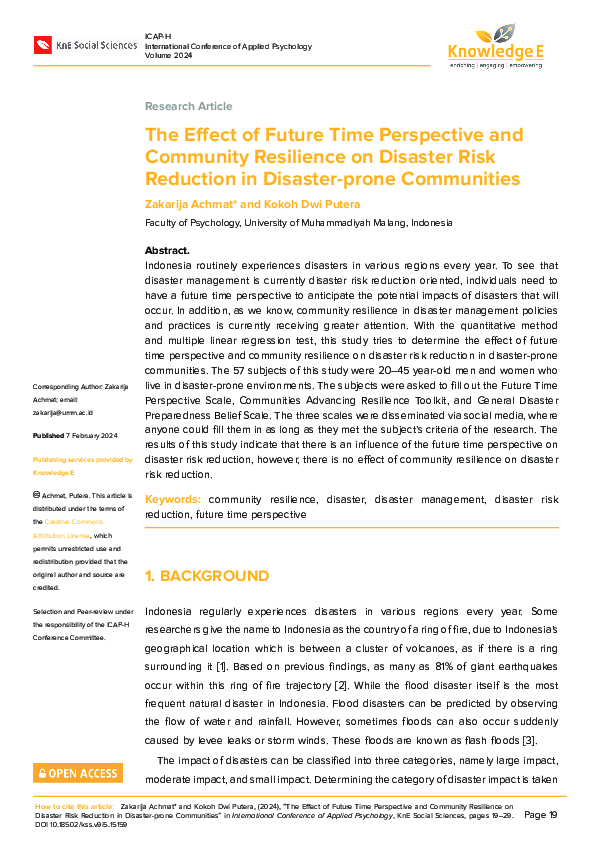 (PDF) The Effect of Future Time Perspective and Community Resilience on ...
