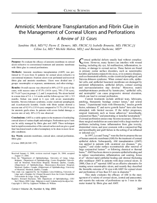 (PDF) Amniotic Membrane Transplantation and Fibrin Glue in the ...
