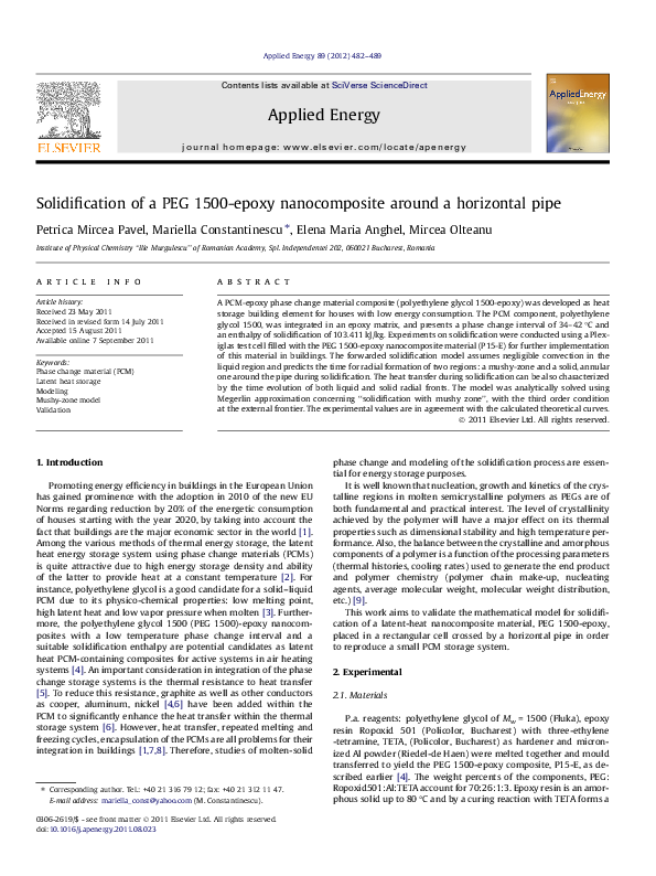 (PDF) Solidification of a PEG 1500-epoxy nanocomposite around a ...