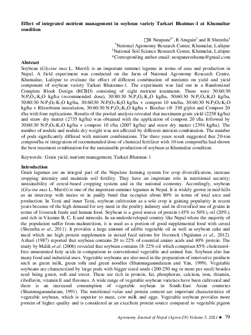 (PDF) Effect Of Integrated Nutrient Management In Soybean Variety ...