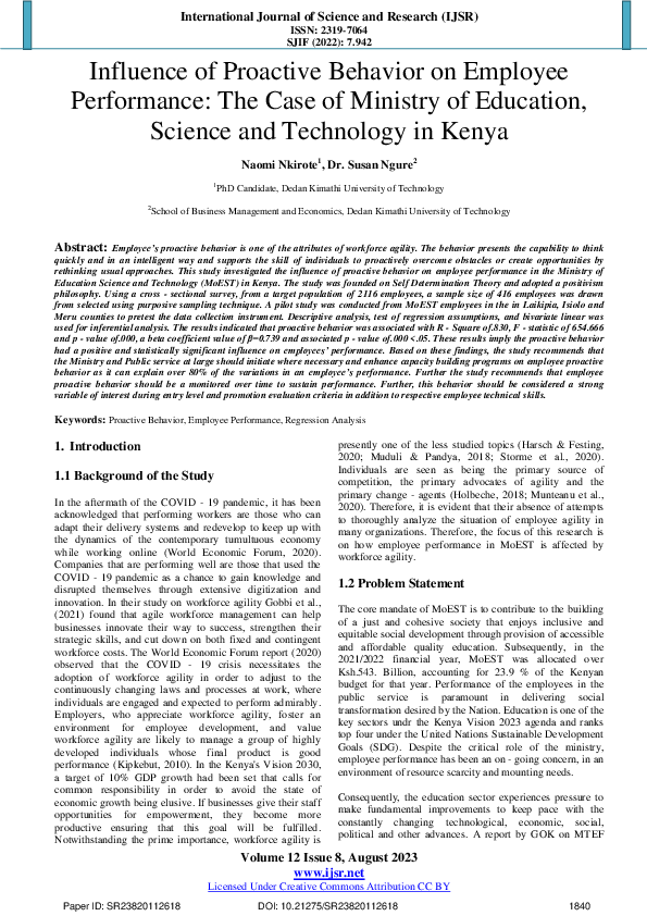 (PDF) Influence of Proactive Behavior on Employee Performance: The Case ...