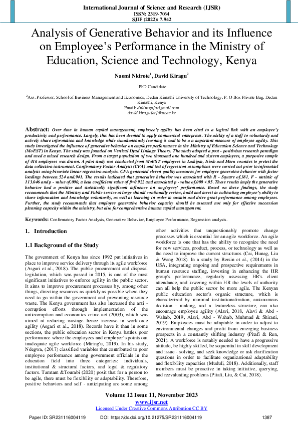 (PDF) Analysis of Generative Behavior and its Influence on Employee?s ...