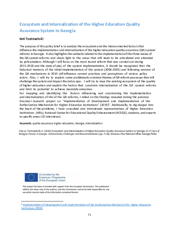 (PDF) Ecosystem and Internalization of the Higher Education Quality ...