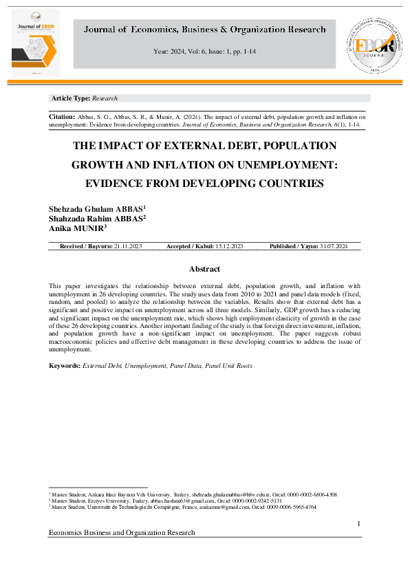 (PDF) THE IMPACT OF EXTERNAL DEBT, POPULATION GROWTH AND INFLATION ON UNEMPLOYMENT: EVIDENCE ...