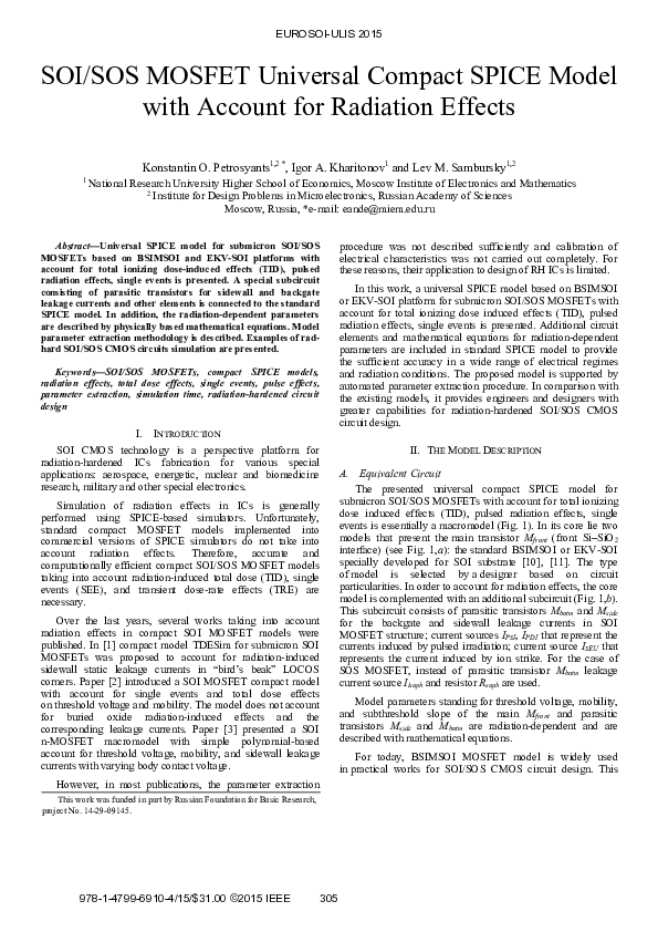(PDF) SOI/SOS MOSFET universal compact SPICE model with account for ...