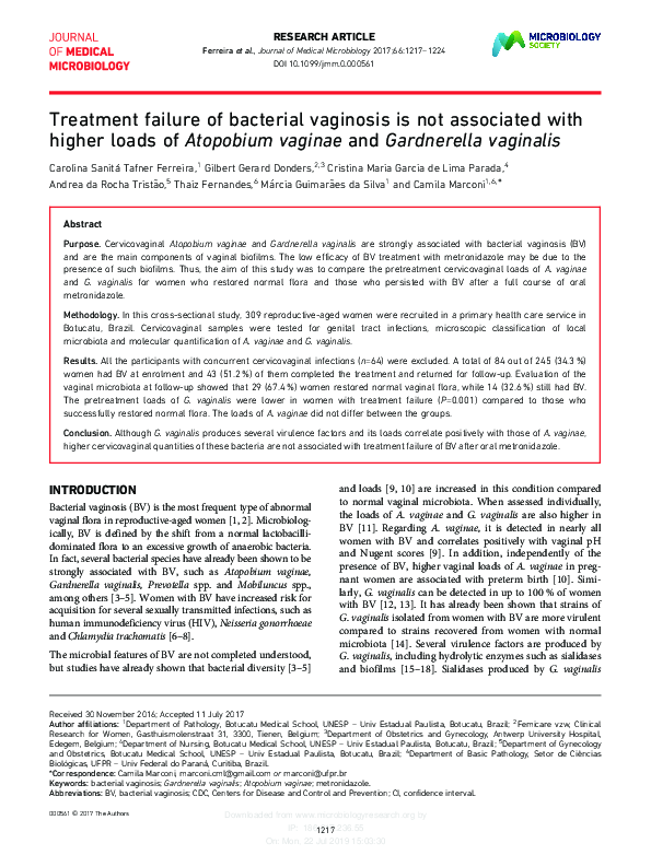(PDF) Treatment failure of bacterial vaginosis is not associated with ...
