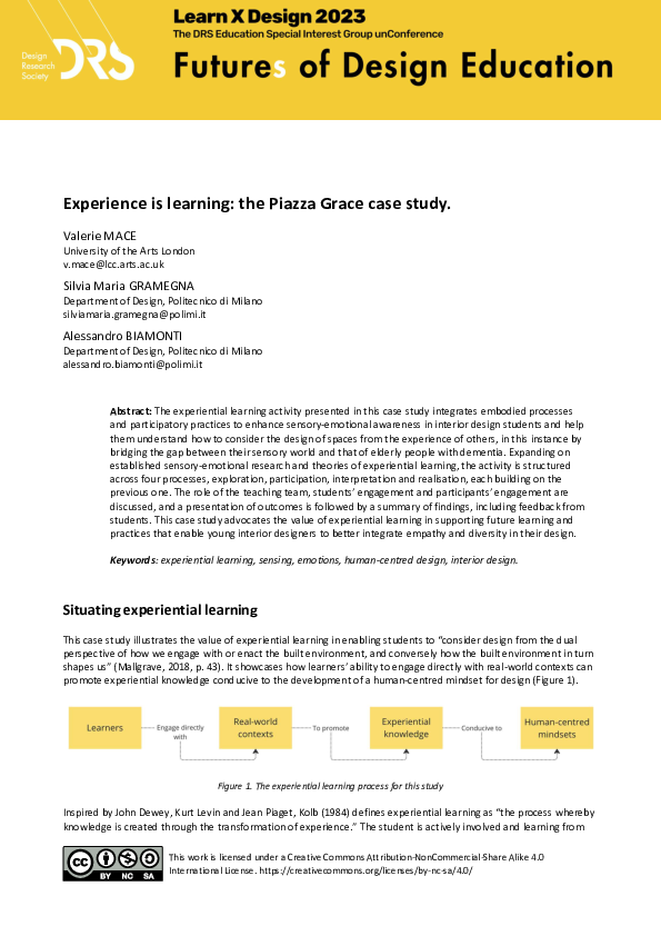 (PDF) Experience is learning: the Piazza Grace case study.