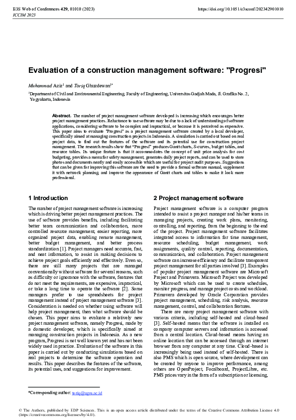 (PDF) Evaluation of a construction management software: "Progresi