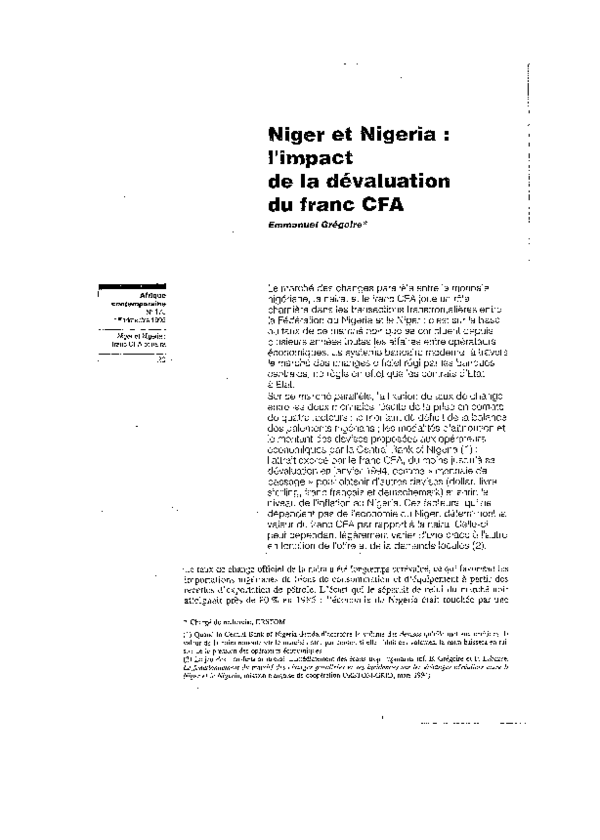 (PDF) Niger et Nigeria : l'impact de la dévaluation du franc CFA
